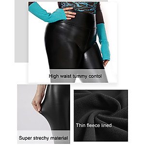 Tagoo Women's Stretchy Faux Leather Leggings Pants, Sexy Black High Waisted Tights