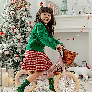 ACEGER 12" Kids Balance Bike with Basket, No Pedal Toddler Bicycle for Early Learning Leg Strength and Steady Balancing, Durable Frame&Tool-Free Adjustable Seat, Gift Bike for 2-5 Kids