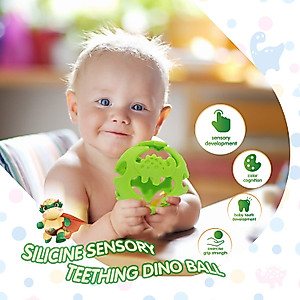 ONTA Baby Teething Toys Easy to Hold Dinosaur Teether Ball Food Grade Silicone Lightweight, Flexible and Durable Infant Pacifier Soothe Gums and Stimulate Tactile Sense Best Baby Gift