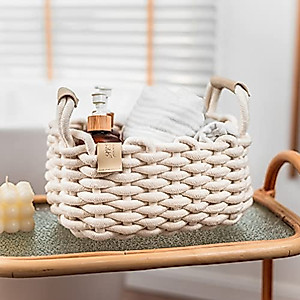 ART pinecone 2 Pack nursery basket set, Cotton Rope Foldable Baskets, Hand Woven cube Storage bins for Jewelry, Remote, Fruits, cute soft fabric basket, Shelf storage basket(Off-White)