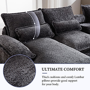 Tmsan 124.8" U Shaped Sofa with Storage Console & Cup Holders & USB Ports, Modern Upholstered Cloud Sectional Couch with Double Cushions for Living Room, Apartment, Grey Chenille