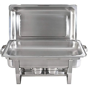 HONHPD Upgrade 8 Qt 4 Pack Full Size Stainless Steel Chafing Dishes Buffet Set,Silver Rectangular Catering Chafer Warmer Set with Trays Pan Lid Folding Frame for Kitchen Party Banquet Dining,Thickened