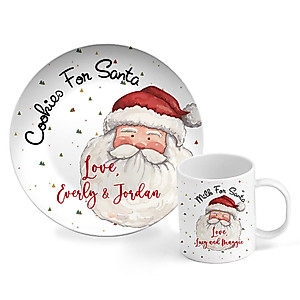 Personalized Christmas Cookies for Santa Plate and Milk Mug