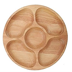Round Serving Tray in Wood Wooden Food, Coffee Snack Trays All Natural Vegan Friendly Coasters Decorative Platter Cheese Board Dinner Set Perfect for Parties Holidays Family Breakfast Dinners Tea