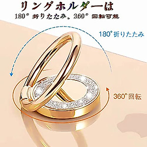 MuZiFei Glitter Bling Bling Phone Ring Holder,2-Pack Heart Crystal Diamond Rhinestone Sparkle Universal 360° Rotation Cell Phone Stent Holder Grip Kickstand for Almost All Phones/Cases(Gold)