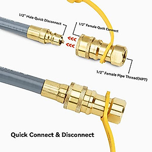 Kenmeister Chef 24 Feet 1/2 ID Natural Gas Hose with Quick Connect/Disconnect and 3/8" Female Flare by 1/2" Male Flare Adapter for Outdoor NG/Propane Appliance