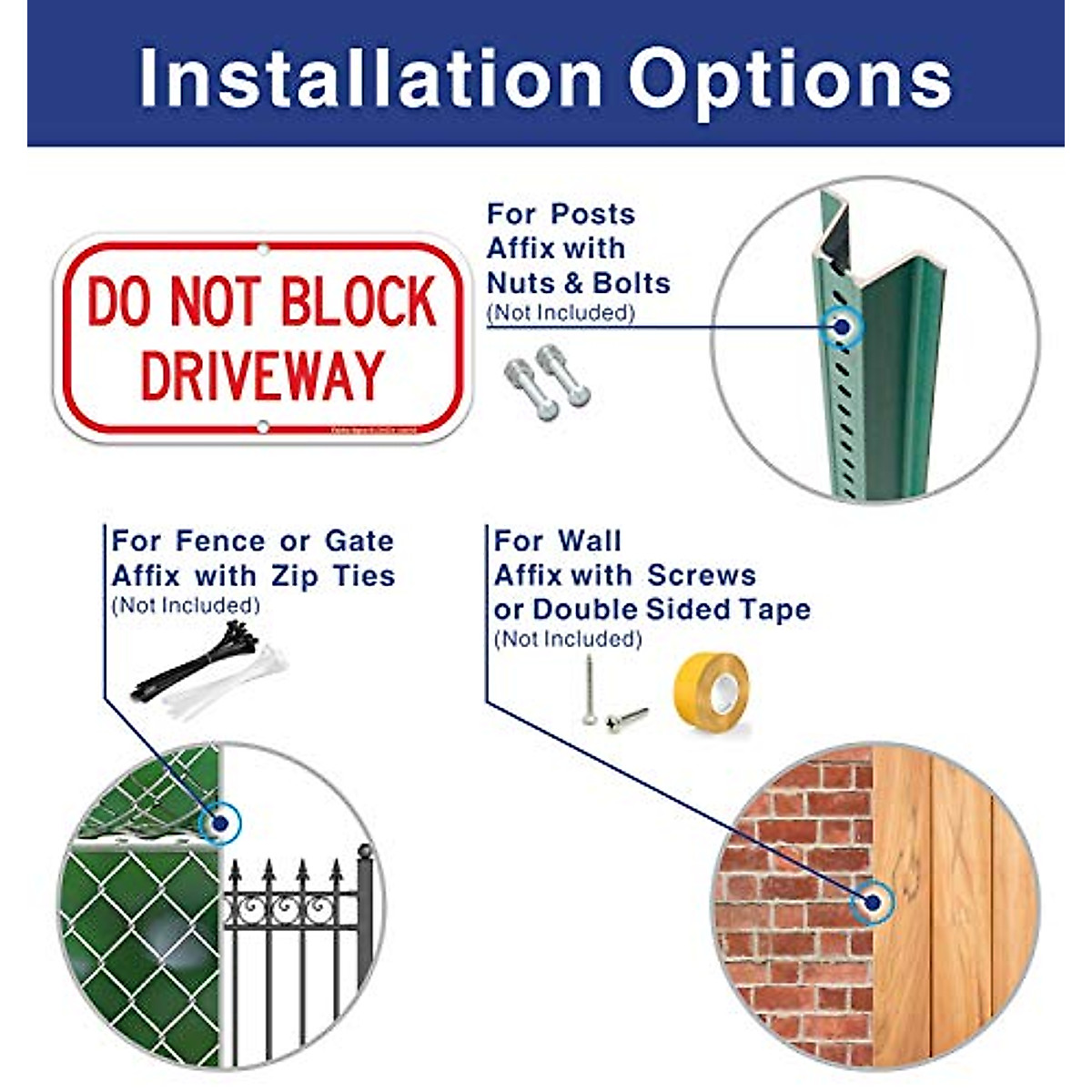 (2 Pack) Do Not Block Driveway Sign, No Parking Sign.40 Rust Free Aluminum 12 x 6 Inches, UV Protected, Weather Resistant, Waterproof, Durable Ink, Easy to Mount