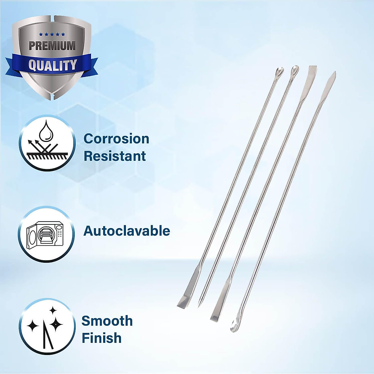 A2Z Scilab 4pc Stainless Steel Lab Spatula Micro Spoon Set, Double Ended Lab Mixing Reagent Spatulas - Long Sampling Spoon Scoop Tool Set Kit Laboratory Supplies for Experiments and Lab Use