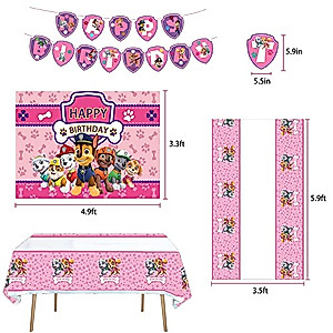 402PCS Paw Dog Birthday Decorations Party Supplies Serves 20 Guests Include Cake Toppers,Balloons,Banners,Plates,Cupcake Toppers,Movie Theme Birthday Party Supplies for Kids Boys Girls