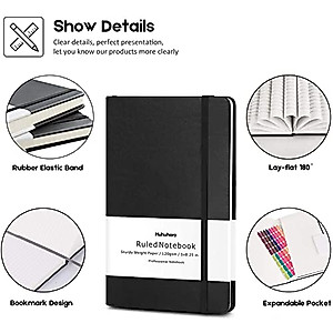 Huhuhero Journal Notebooks, College Ruled Notebook, Premium Thick Paper Lined Journal, Black Hardcover Notebook for Office Home School Business Writing Note Taking Journaling, College School Supplies 5"×8.25" (5, Black)