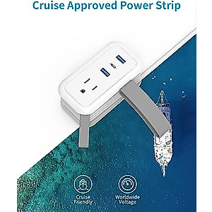 Travel Power Strip with USB, HAFINO 3.9 FT Wrapped Extension Cord Flat Plug with 2 Outlets 3 USB (1 USB C), Small Power Strip No Surge Protector for Cruise Ship Hotel Home Office,White