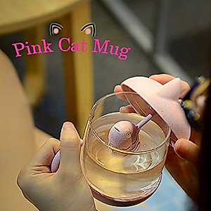 BigNoseDeer Cat Tea Cup Cute Tea Mug Glass Tea Pot with Fish Tea Infuser for Loose Leaf Tea (Pink 8oz)