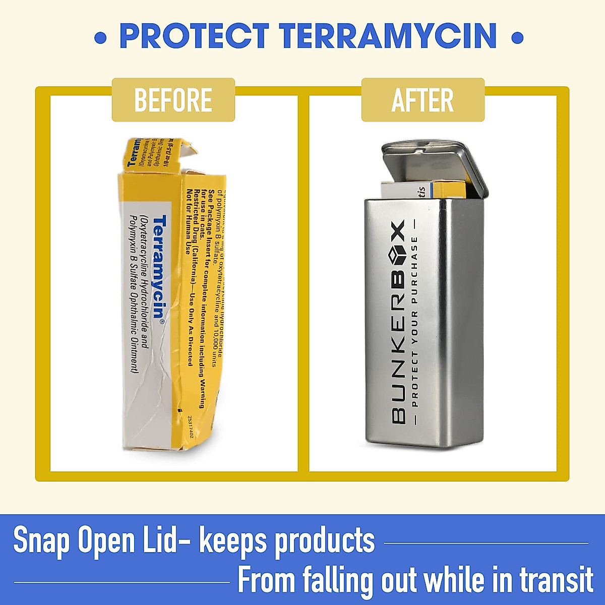 TERRAMYCIN + BUNKERBOX |Antibiotic Eye Ointment w/ Metal Box Bundle - 3.5g Tube | Infection Treatment for Dogs, Kittens, & Horses Shipped in Metal Box