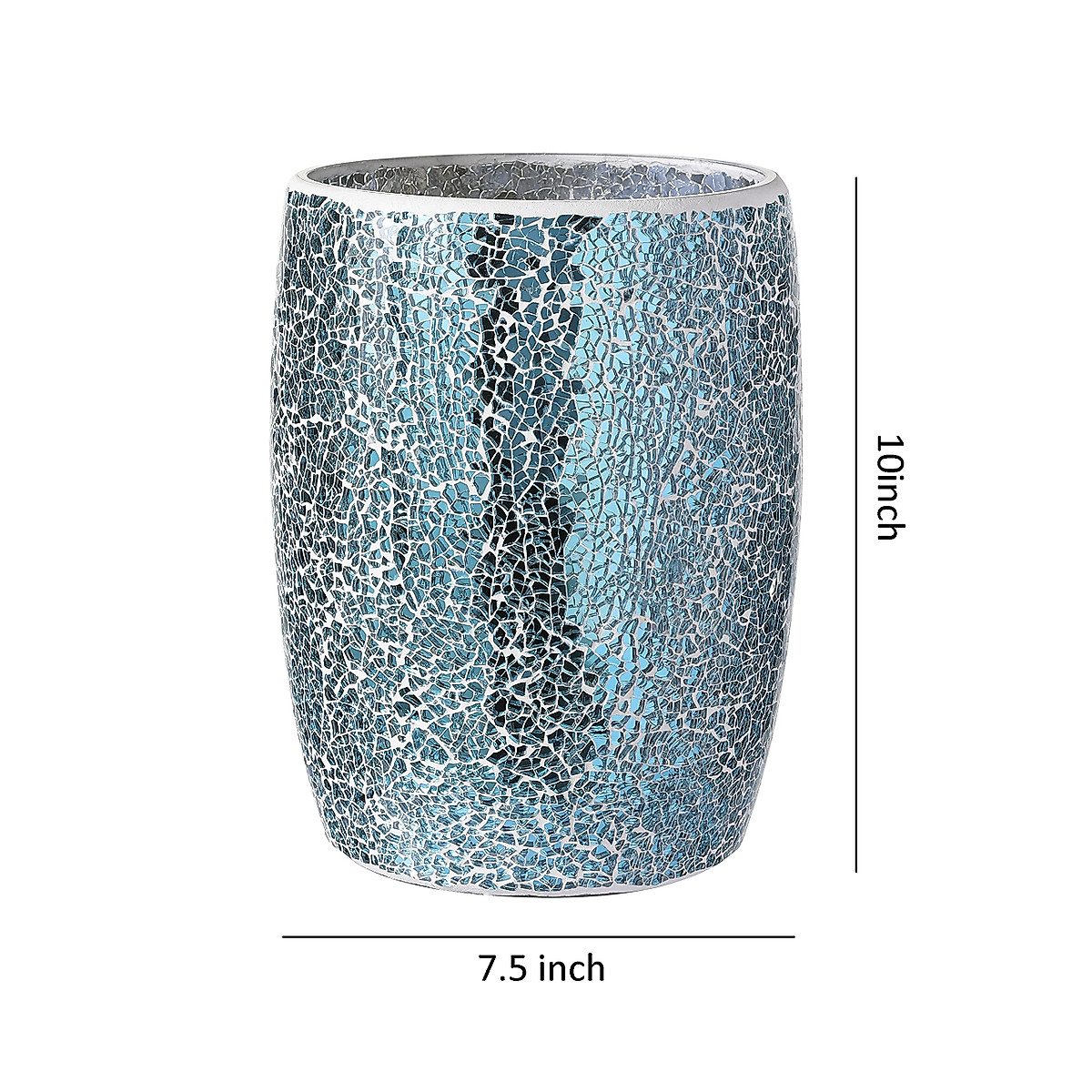 Bathroom Wastebasket - Glass Mosaic Decorative Trash Can Dia 7.5" H 10" (Navy Blue)