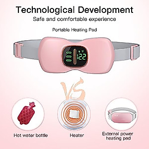 Portable Cordless Heating Pad, NUAKENE Fast Heating Pads for Cramps Belly with 3 Heat Levels and 3 Massage Modes Rechargeable Menstrual Heating Pad, Ideal Gifts for Women and Girl, Pink