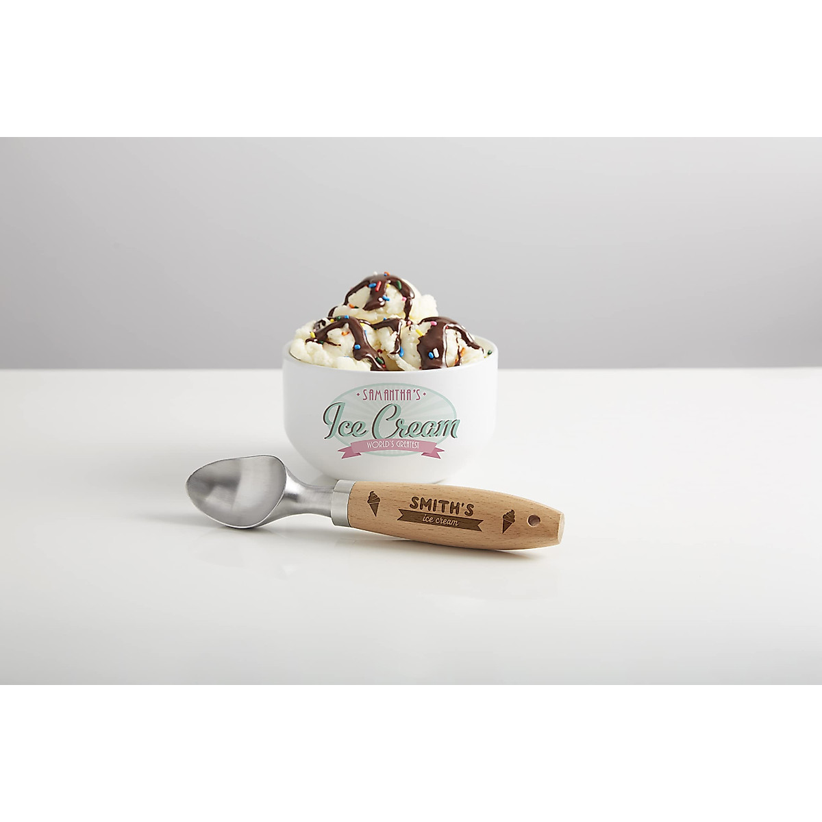 Personalization Universe Custom Ice Cream Shoppe 14 oz. Bowl - Heavyweight Stoneware, Chip-Resistant, Personalized with Any Name - Perfect Couples, Mom, Dad, Boys,Girls - Dishwasher & Microwave Safe