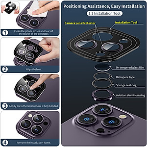 Hoerrye for iPhone 14 Pro/iPhone 14 Pro Max Camera Lens Protector, [Keep Lens Original Design] Anti-Scratch 9H Tempered Glass Camera Cover Screen Protector Metal Ring Accessories - Deep Purple