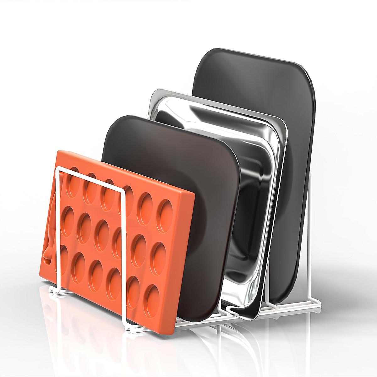 Better Houseware Multi-Use White Medium Kitchen and Office Organizer, 8.25” x 10.25” and 6.5” Height – 4 White Coated Steel Divider Slots to Store Trays, Baking Pans, Cutting Boards or Office Supplies