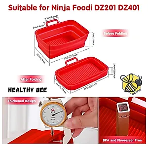 Healthy BEE - Air Fryer Liners- Silicone -2Pcs Air Fryer Silicone Pot/Liners Reusable Food Safe Non Stick Air Fryer, OVEN, MICROWAVE, STEAMER, DISHWASHER, Basket Accessories for Ninja Dual Dz201