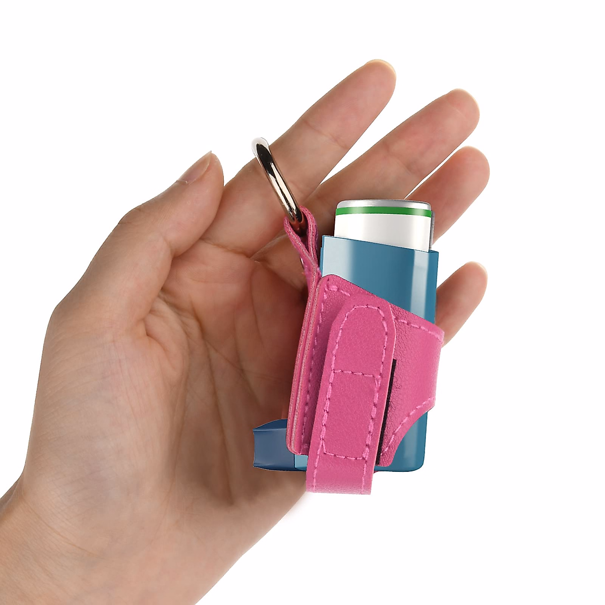 Beautyflier Asthma Inhaler Holder PU Leather Travel Handy Holder for Adults and Kids, Inhaler Not Included (Light Rose Red)