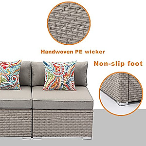 COSIEST 2-Piece Outdoor Furniture Loveseat Wicker Sectional Sofa Set w Warm Gray Thick Cushions, 2 Floral Fantasy Pillows for Garden, Pool, Backyard