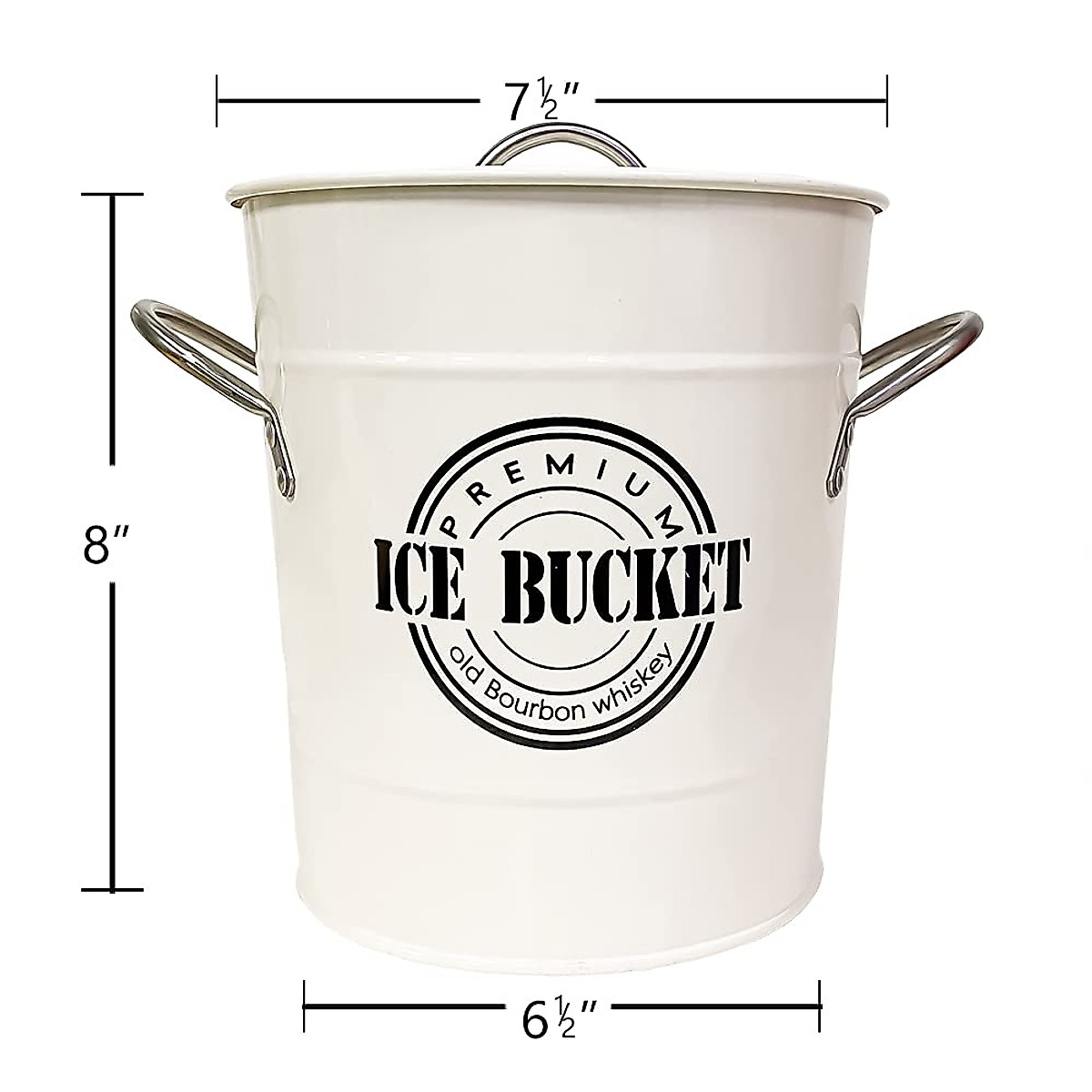 Home by Jackie Inc T586A 4L Cream White Metal Galvanized Double Walled Ice Bucket Set with Lid and Scoop