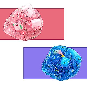 2 Packs Pink and Blue Crunchy Slime Kit for Girls,Non Sticky and Super Soft Sludge Jelly Cube Slime Toy,DIY Crystal Glue Boba Slime Party Favor for Boys,Birthday Gifts for Kids.