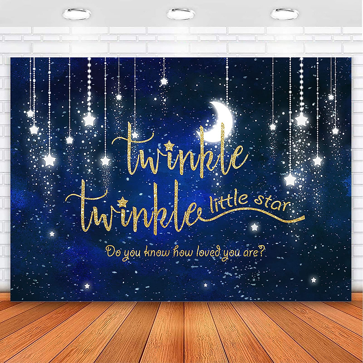 Mehofoto Twinkle Twinkle Little Star Backdrop Shinning Star and Moon Navy Blue Galaxy Sky Little Star Baby Shower Background 7x5ft Glitter Little Star Birthday Baby Shower Decoration Supplies