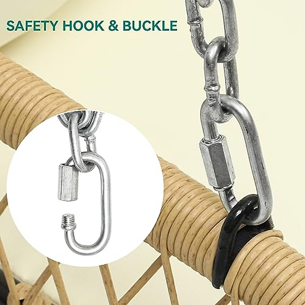 YITAHOME Porch Swing Hanging Wicker Swing Rattan Patio Swing Lounge Swing Chair Hammock Swing Chair Cushions 550lbs for Garden, Patio, Balcony, Living Room, Beige