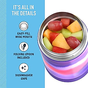 THERMOS FUNTAINER 16 Ounce Stainless Steel Vacuum Insulated Food Jar with Spoon, Purple Mirage