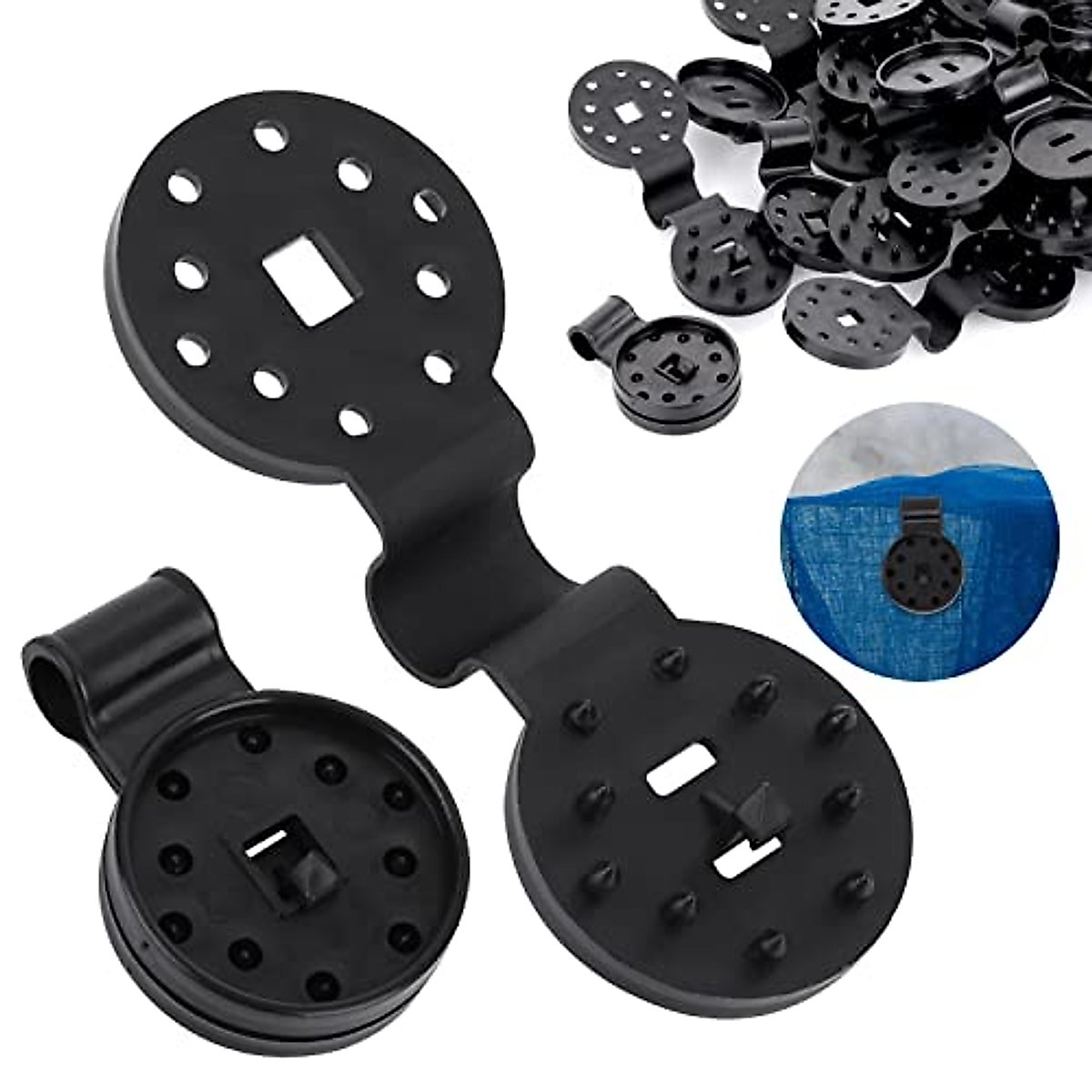 Grevosea 20 Pieces Shade Cloth Clips, Round Plastic Sunshade Clips Black Shade Netting Clips Tarp Clips Attachment and Placement for Sun Shade Net Anti Bird Netting Garden Netting