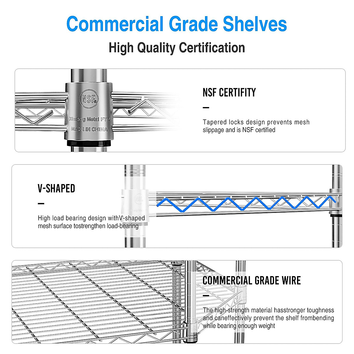 6 Tier NSF Metal Corner Shelf Wire Shelving Unit, 2100lbs Capacity Heavy Duty Adjustable Pentagonal Storage Rack with Wheels & Shelf Liners for Kitchen Garage Room Corner, 82"H x 27"L x 27"D - Chrome
