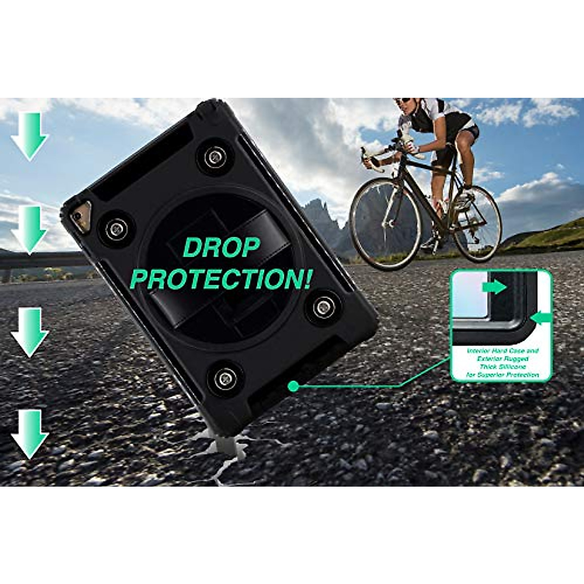 Magnetic Case for iPad 7/8/9 Gen - CTA Hard Kickstand Case with Magnetic Mounting Plates and Carry On Strap for iPad 7/8/9th Generation - Green