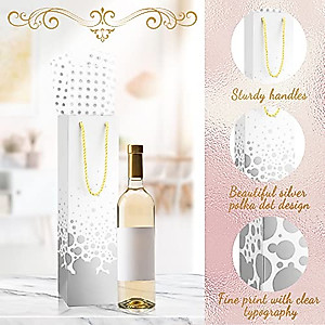 50 Pack Wine Gift Bags for Weddings, Paper Bottle Gift Bags Wrap Bag Wine Gift Bag with 100 Pieces Polka Dot Tissue Paper for Graduations Weddings New Years Birthday Party, 4 x 4 x 13.75 Inch (Silver)