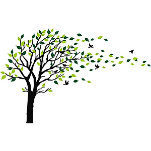 Large Tree Blowing in The Wind Tree Wall Decals Wall Sticker Vinyl Art Kids Rooms Teen Girls Boys Wallpaper Murals Sticker Wall Stickers Nursery Decor Nursery Decals (Black and Green,Right)