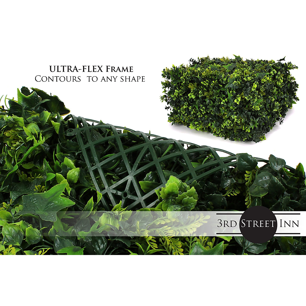 3rd Street Inn Greenery Panel - Artificial Hedge Wall - Fake Plant Wall Backdrop - Privacy Screen - Interlocking Panels - Indoor Outdoor Décor (12, English Garden)