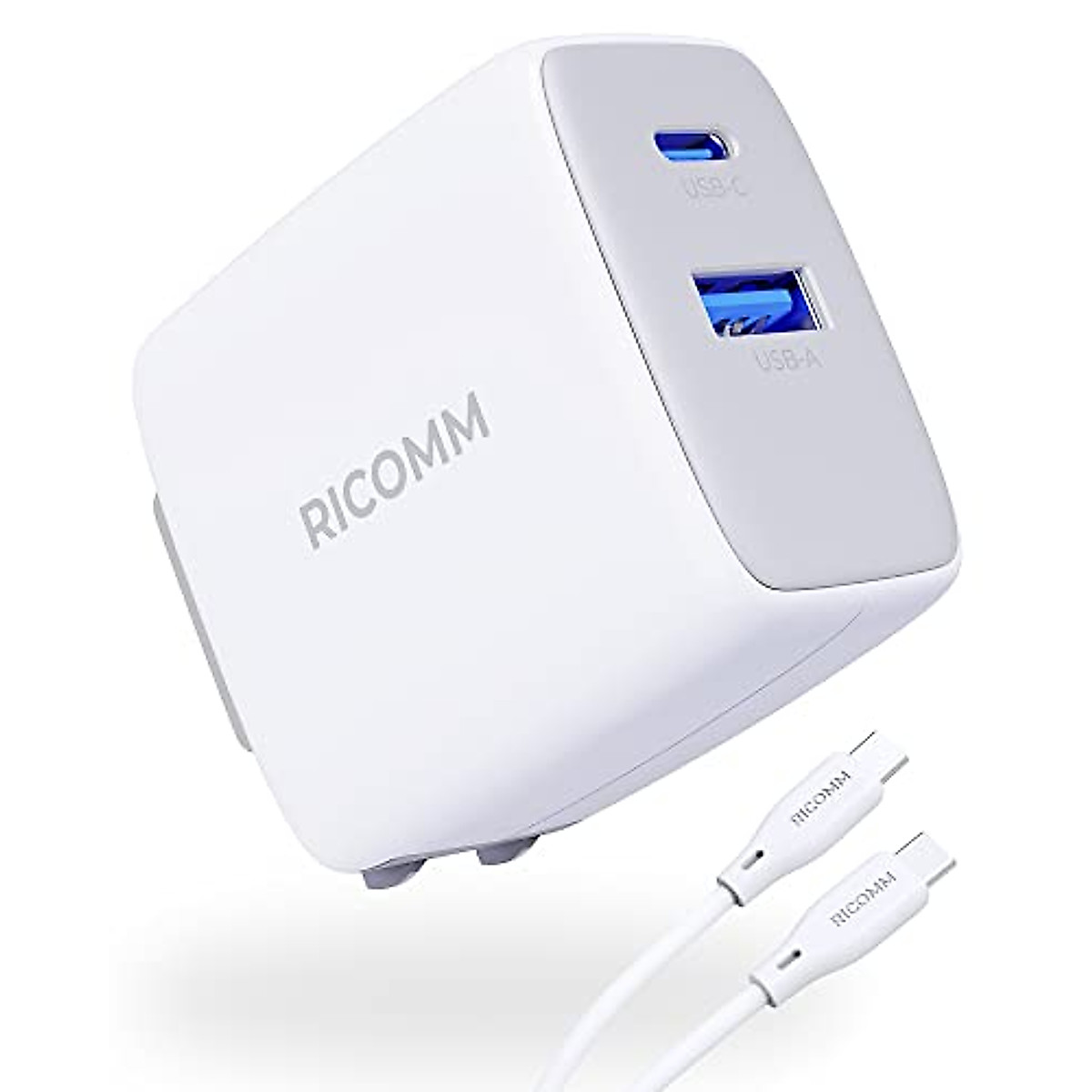 USB C Charger 65W, RICOMM GaN PPS Fast Charger Adapter Kit (Soft Silicone Cable Included) Travel Wall Charger Foldable Plug for MacBook, iPhone Pro Max, iPad, AirPods, Samsung Galaxy S22/S20/S10