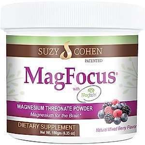 Suzy Cohen MagFocus Magnesium L-Threonate Powder with Magtein (Mixed Berry) Plus Magnesium Glycinate for Wellness, Focus, and Cognition - Gluten-Free, Non-GMO, Vegetarian (60 Servings)