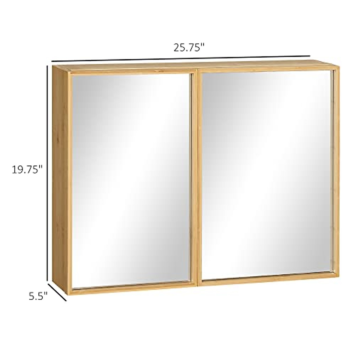 kleankin Bamboo Bathroom Medicine Cabinet, Wall Mounted Storage with Mirrors, Shelves, Natural