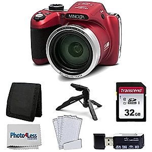 Minolta MN53 Digital Camera (Red) + 32GB SD Memory Card + Tri-fold Memory Card Wallet + Table Tripod Hand Grip + Hi-Speed SD USB Card Reader