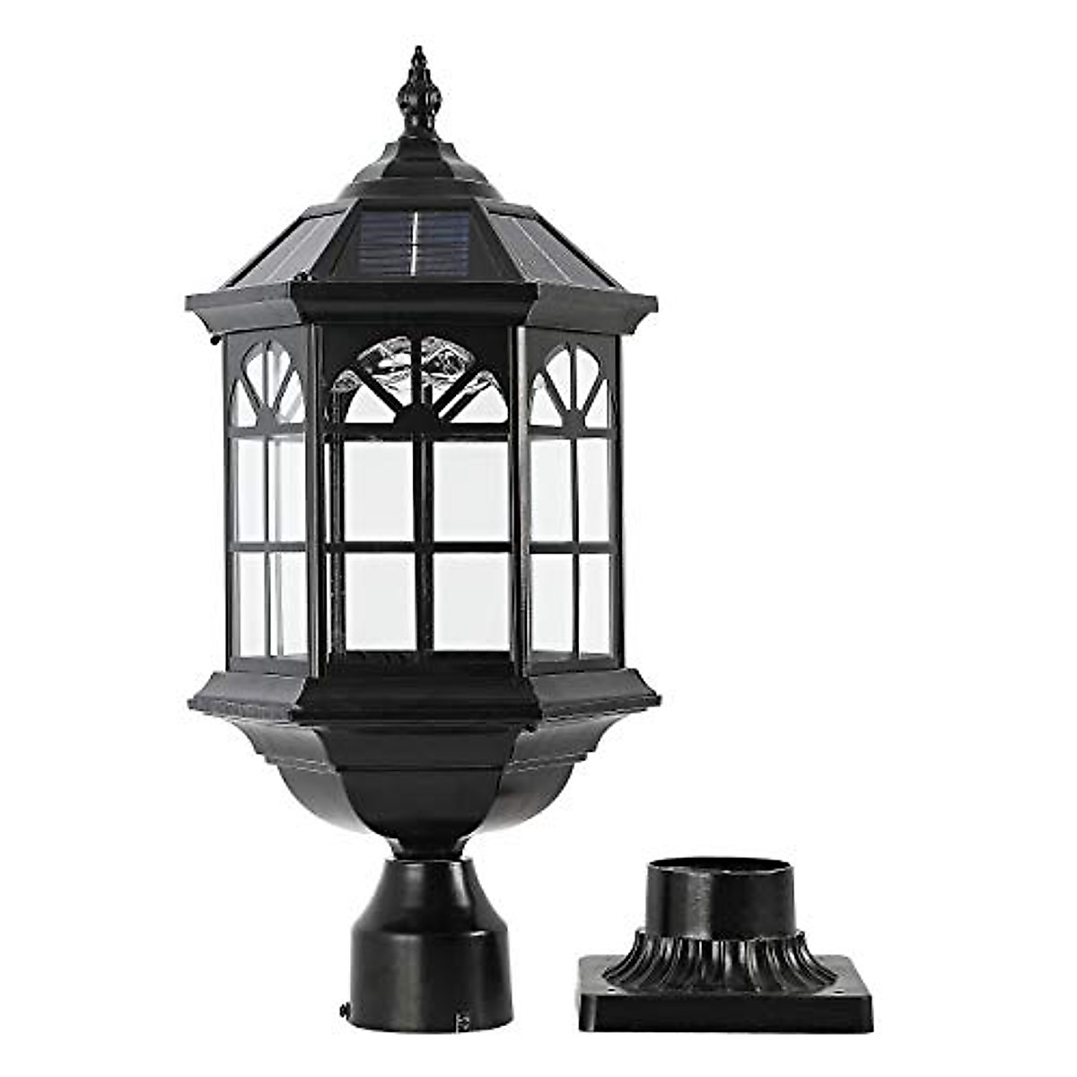 GYDZ Solar Post Light Fixture Outdoor Solar Pier Light, Solar Lamp Post Light for Garden, Patio, Vintage Design Die Cast Aluminum Post Light in Oil-Rubbed Black with Clear Glass, Hard Wired Available