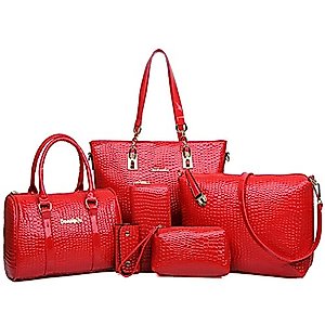 FiveloveTwo Womens Ladies 6 Pieces Handbag Set Hobo Clutch Top Handle Totes Satchels Crossbody Bags and Purse Large Bag+Tote+Shoulder Bag+Wallet+Card Holder