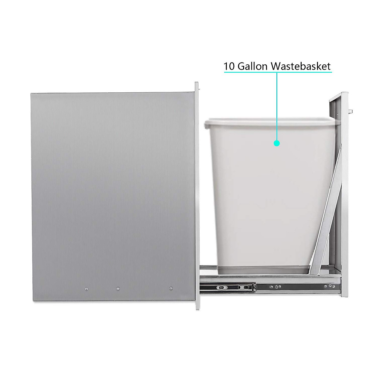 TIANAI 14" Single Pull-Out Trash Drawer Stainless Steel Outdoor Kitchen Trash Drawer Storage for One 10 Gallon Commercial Wastebasket