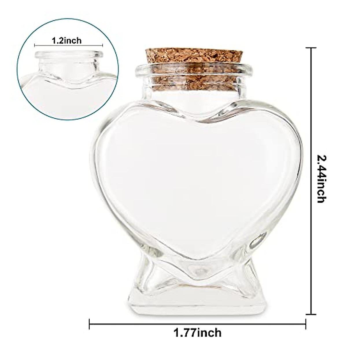 Wondeken Empty Mini Glass Heart-Shaped Bottles with Cork Stoppers, Decorative Glass Bottles with Cork Lid,Small Glass Bottles Jars for DIY Art Crafts Projects Decoration Party Supplies Wedding