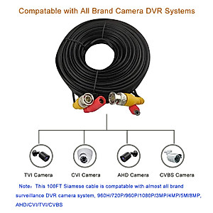 BNC Cable Video Power All-in-One Extension Cable 60FT CCTV Camera Wire with BNC RCA Connectors for Security Camera Systems, Black, CB60