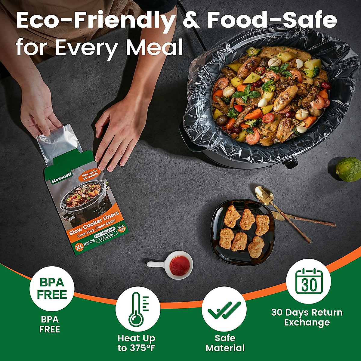 Slow Cooker Liners, Hotensil 14"x 22" 10 Count Cooking Bags Large Size Disposable Pot Liners, Fit 6QT to 10QT for Slow Cooker Cooking Trays, Multi-Purpose Durable Liners Plastic Bags, BPA Free