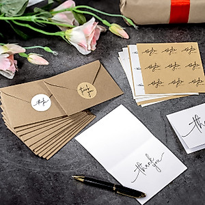 40 White Bulk Thank You Cards with Kraft Envelopes 4 x 6 in with stickers - 4 Minimalistic Designs Blank Thank You Notes with Envelopes Matt for business Wedding Bridal Baby Shower Business Graduation