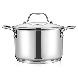 NutriChef 3-Quart Stainless Steel Soup Pot - 18/8 Food Grade Heavy Duty Cookware, Stock Pot, Stew Pot, Simmering Pot Kitchenware w/See Through Lid, Dishwasher Safe, For Induction Gas Ceramic Cooktops