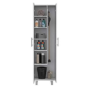 Nala Cleaning Cabinet with 5 Shelves and Hanging Rack in White