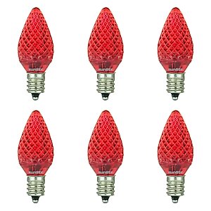 Sunlite 80702 LED C7 Holiday Decorative Light Bulb, 0.4 Watts, E12 Candelabra Base, Faceted Christmas-Lights; Nightlight, Red 6 Count